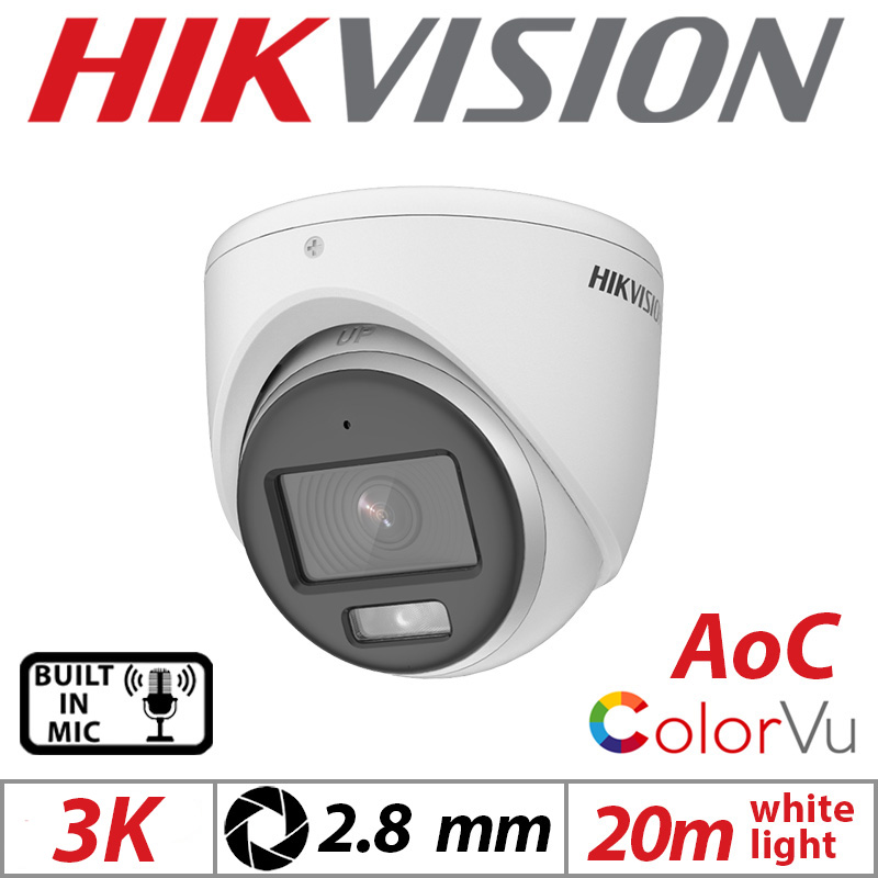 HIKVISION CAMERA Interne Fixed Turret 3K IP67 Color Imaging Audio 12M ...